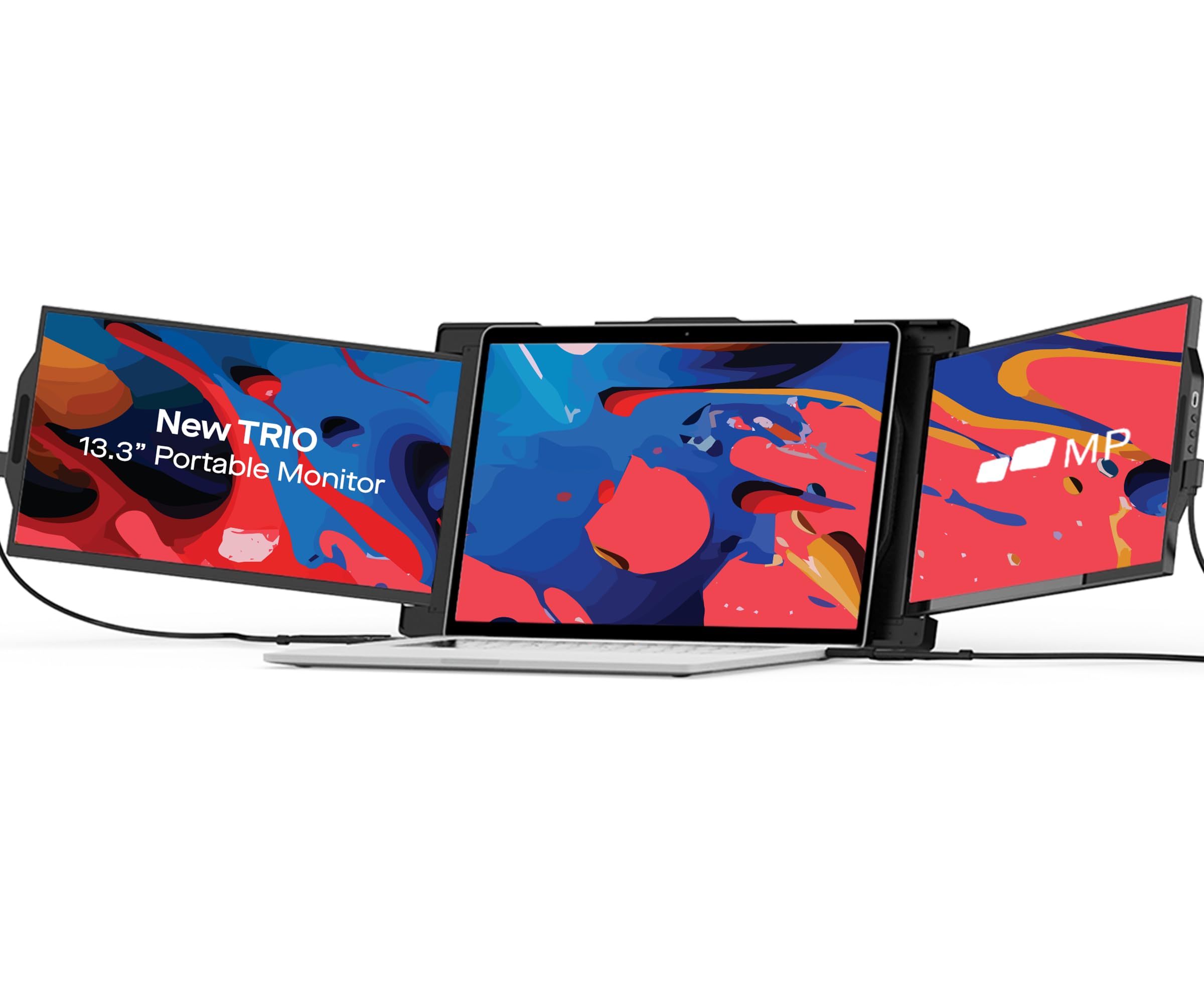 Trio 13.3" Mobile Pixels Portable Laptop Monitor(2023 Version), FHD IPS Triple Monitor with Built-in Kickstand, Type-C/USB A Laptop Screen Extender(Optional Magnets), Windows/Android/macOS/Switch