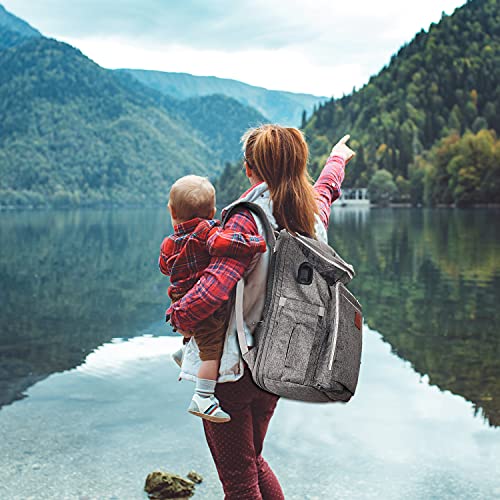 yookee home Large Diaper Bag, Backpack for Twins or Two Kids, Expandable Baby Diaper Bag for Mom Dad, Extra Large Travel Diaper Backpack with USB Charging Port, Portable Changing Pad, Stroller Straps