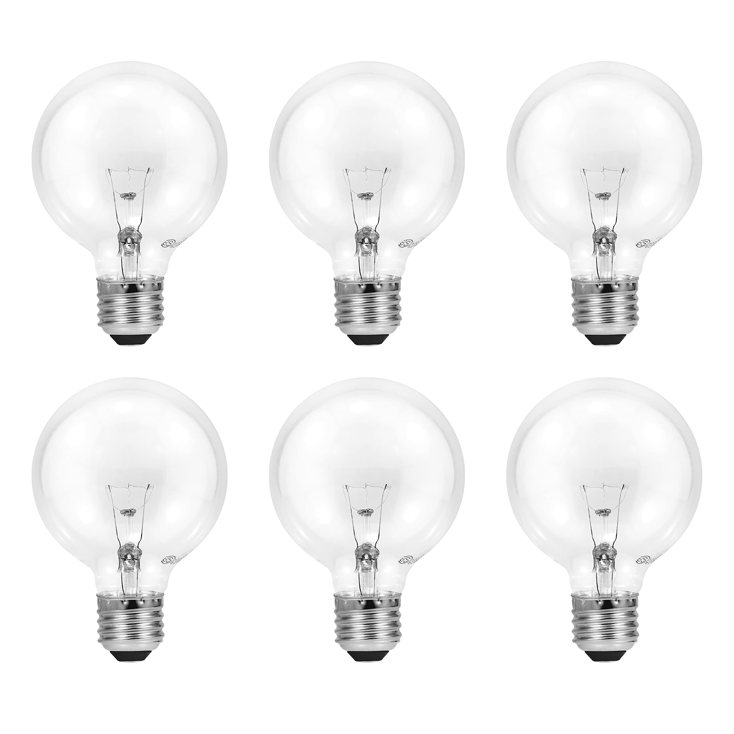 SYLVANIA Incandescent G25 Décor Globe Light Bulb, 40W, Dimmable, E26 Medium Base, Clear, 2850K, Warm White - 6 Pack (14191)