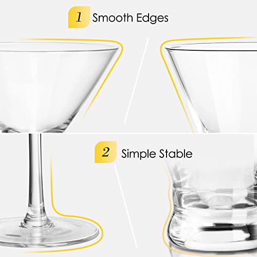 VENVENWEAVS Martini Glasses Set of 6, Hand-blown Crystal Cocktail Glasses for Espresso Martini,Cosmopolitan,Manhattan,Gimlet,Home Bar,Cocktail Party,Stemless Martini Glassware Gift Set