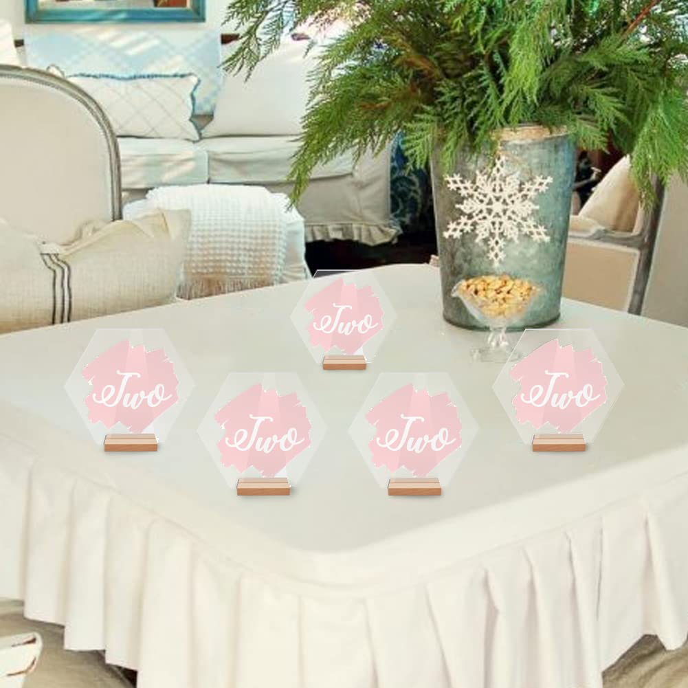 Saycker Acrylic Table Numbers 1-10, Table Numbers for Wedding Reception with Stands, Clear Reserved Table Signs Wedding Signage, Table Numbers for Centerpiece Decoration, Event, Party(Pink)