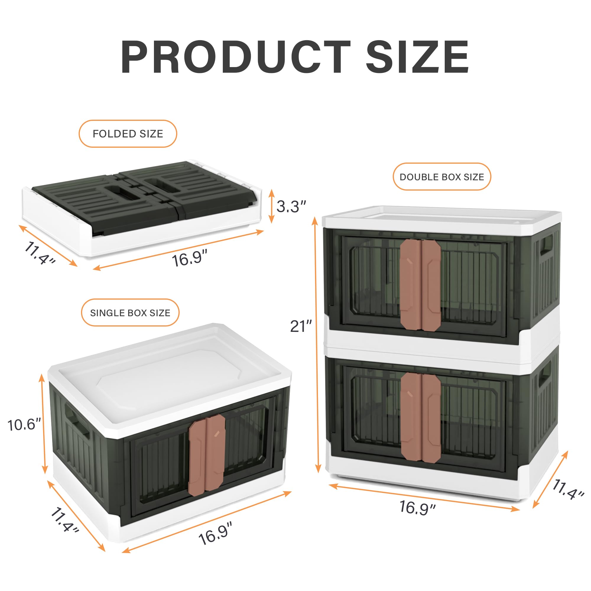 Stackable Storage Bins With Lids,8.2 Gal Collapsible Storage Bins with Doors,2 Packs Foldable Storage Organizer Box with Wheels for Home,Office,Bedroom,Living Room,Dorm Room Essentials(White&Green)