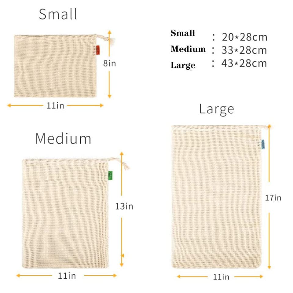 Reusable Mesh Shopping Bag, Supermarket Eco-Friendly Cotton Bag Pump Or Drawstring Bag of Vegetables, 10 Storage Bags,43CM