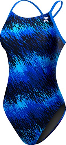 TYR Girls’ Perseus Cutoutfit Swimsuit, Blue/Green, 22