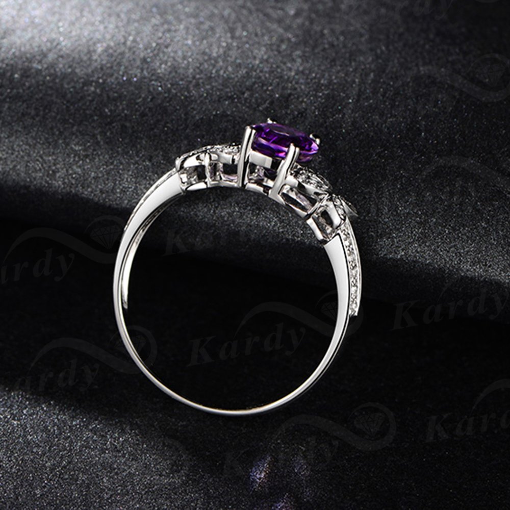 Unique Fashion 1.5ct Brazilian Amethyst Gemstone Real Diamond 14K White Gold Engagement Wedding Promise Ring for Women