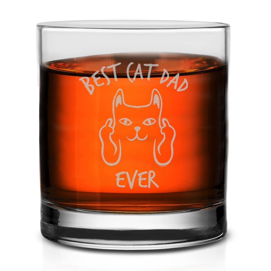 Veracco Beat Cat Dad Ever Whiskey Glass Funny Birthday Gifts Fathers Day Birthday Gifts For New Dad Daddy Stepdad (Clear, Glass)