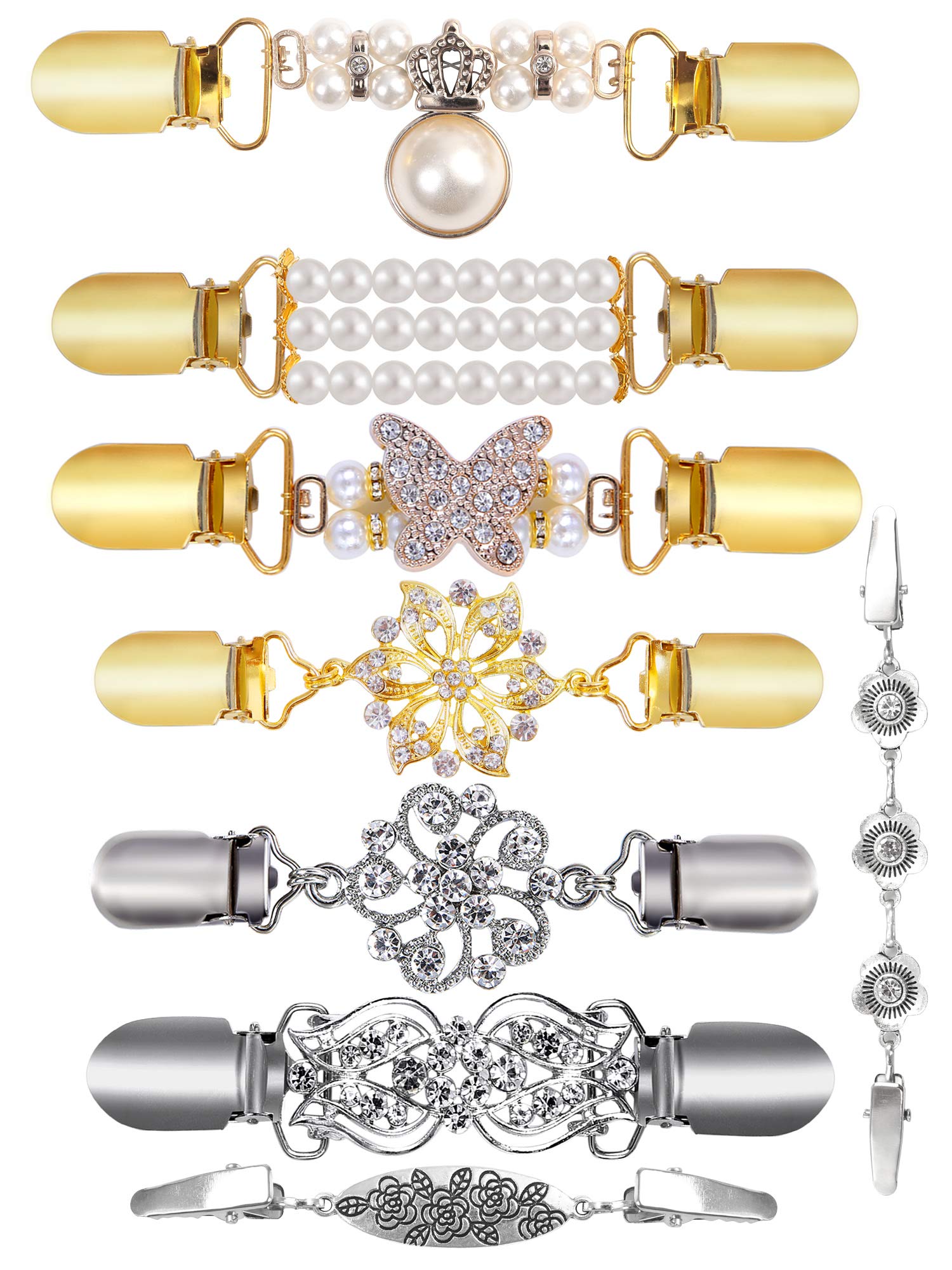URATOT 8 Pieces Vintage Sweater Shawl Clips Cardigan Clips for Female, 8 Styles