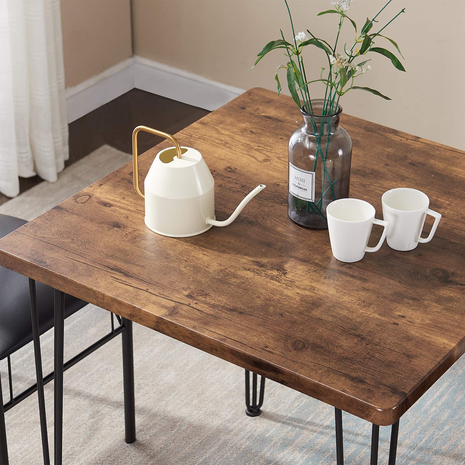 VECELO 3 Piece Kitchen Room Table and Chairs Dinette Breakfast Nook, Farmhouse, Small Space, Modern Industrial Style, Brown, Dining Set for 2, Rustic BRN