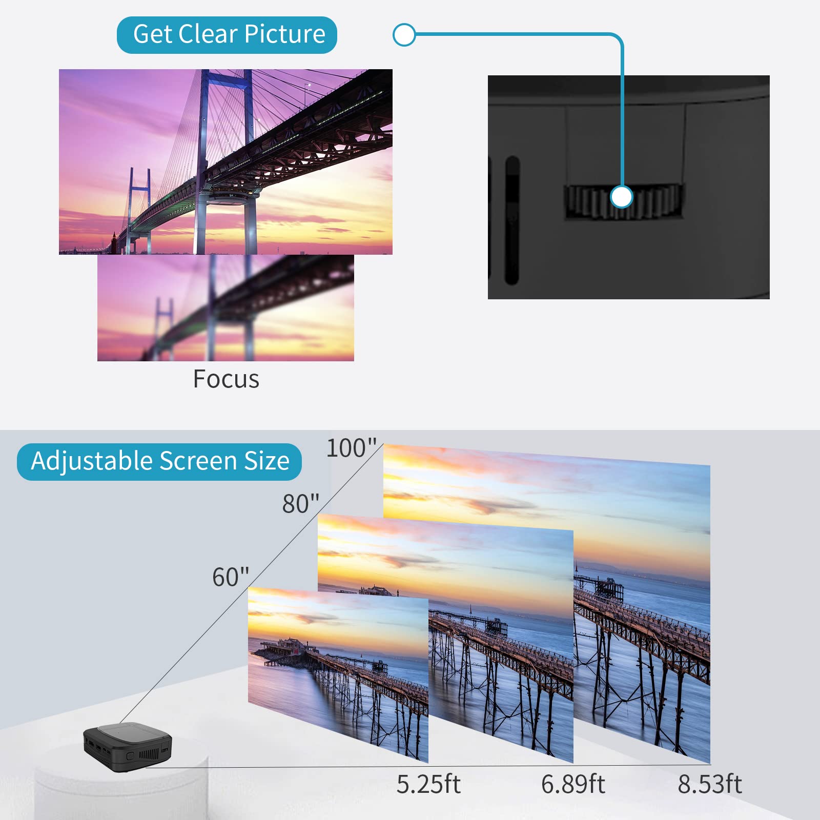 WIKISH Mini Portable Projector Wireless Wifi Airplay Smart Phone,Pocket Dlp 3D Movie 5200mAh Battery Video Projector Support Pc Av Hdmi Usb Stick Ps4