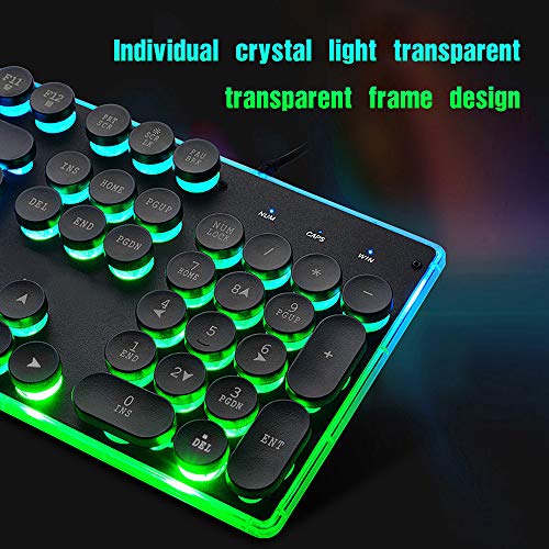 ZERODATE KB202 Steampunk Gaming Keyboard Wired LED Backlit Keyboard with Round Keycaps Retro Typewriter Circle Keyboard