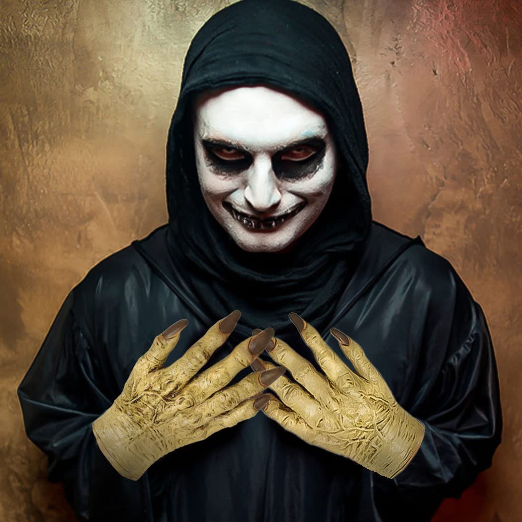 Urieo Halloween Costume Gloves Nude Horror Zombie Hands Tricks Cosplay Party Props Monster Glove for Adults