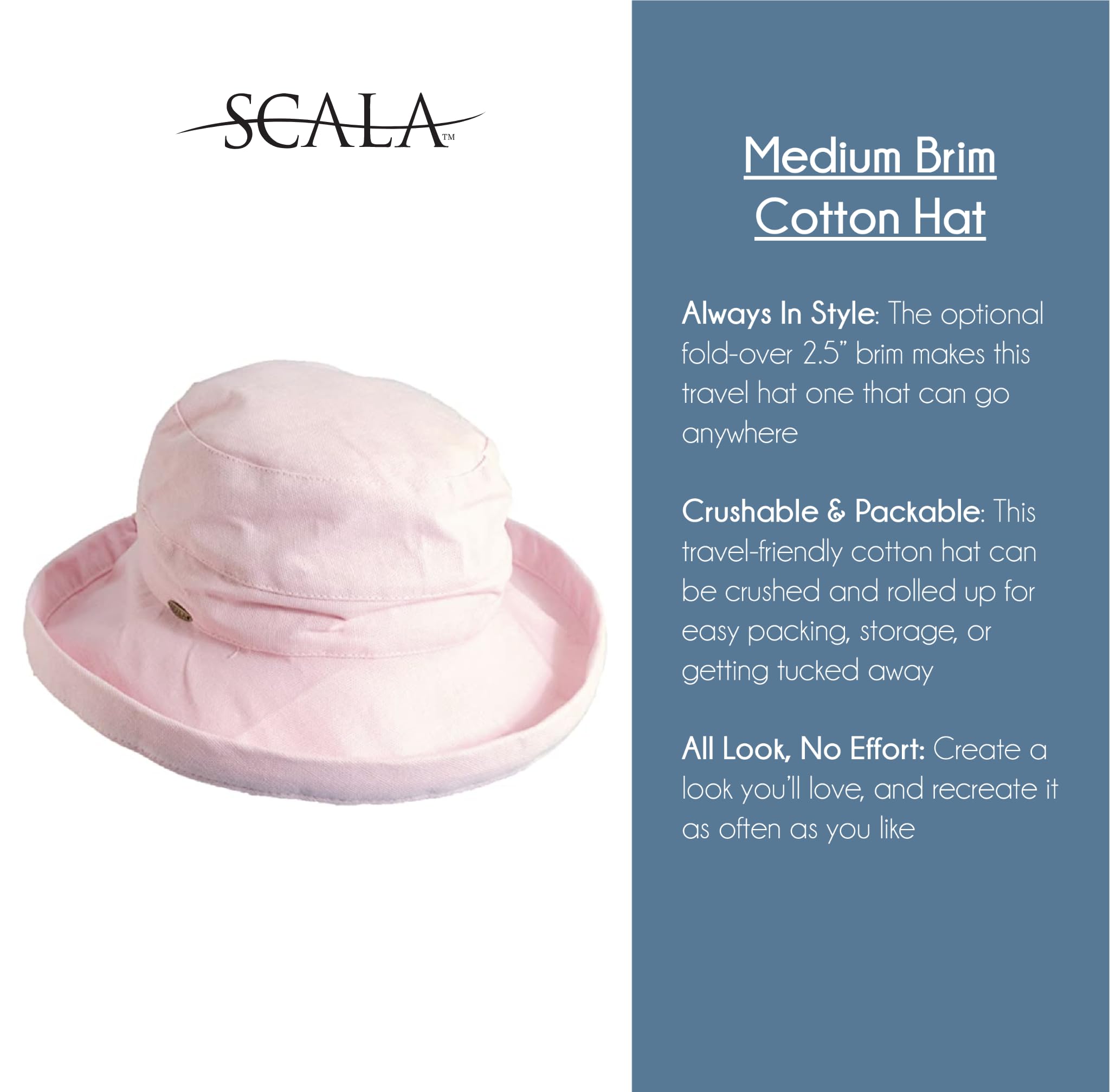 Scala Women's Medium Brim Cotton Hat, White, One Size
