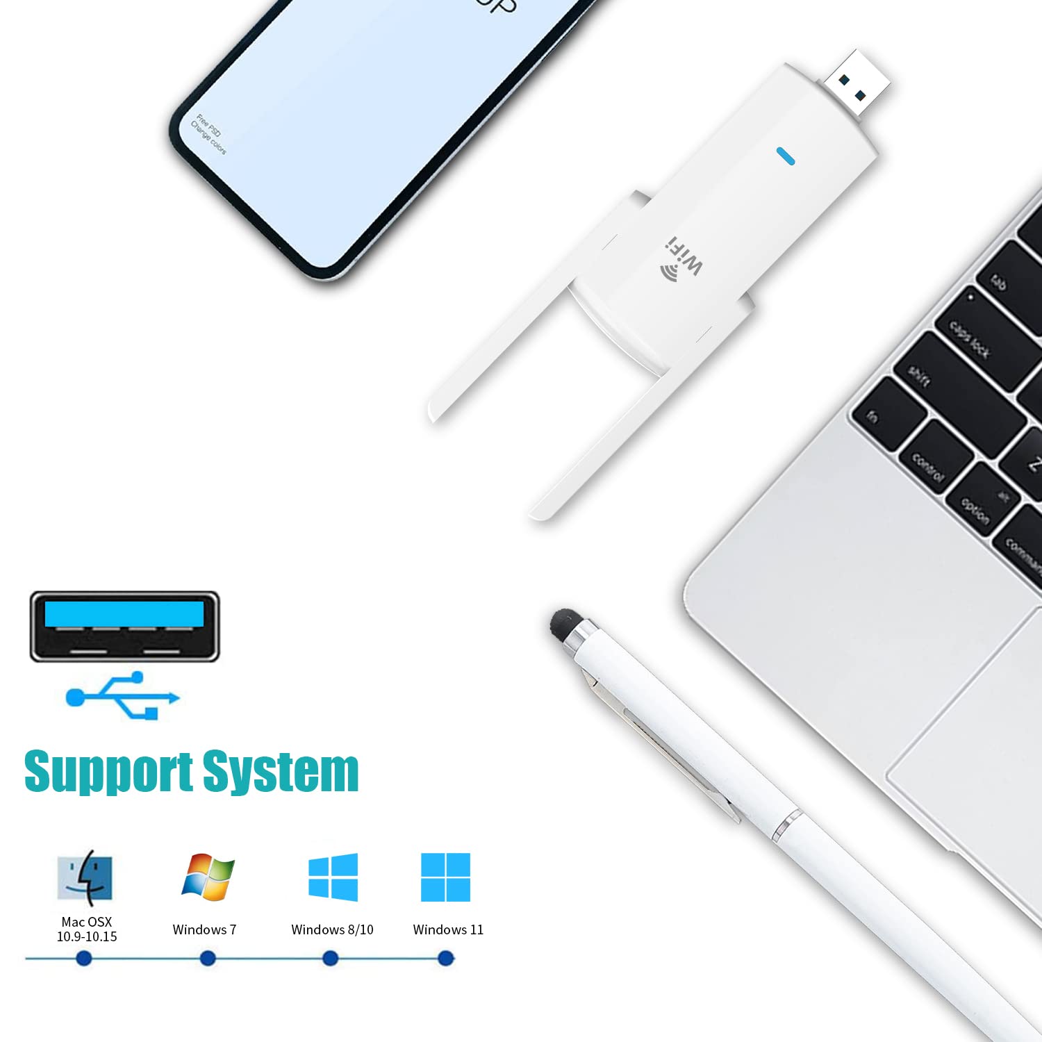 USB WiFi Adapter 1300Mbps USB 3.0 WiFi Dongle 802.11ac Dual Band Network Adapter for PC Desktop Laptop, Support Windows 11/10/8.1/8/7, Mac OS 10.9-10.15