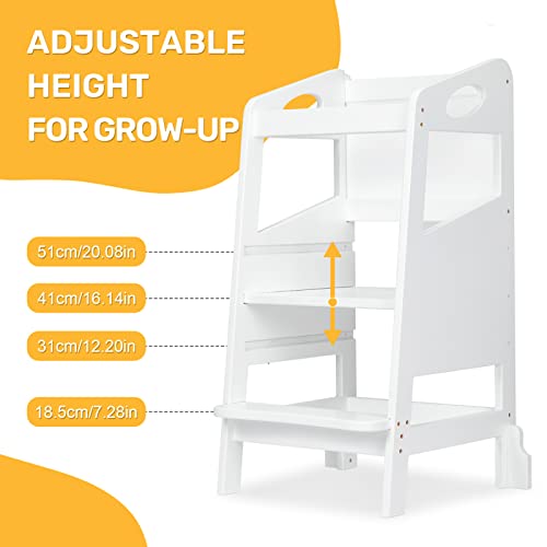 Toddler Tower Kitchen Stool Helper, GAOMON Step Stool for Kitchen Counter Bathroom Sink, Adjustable Height, Non-Skip Feet & Heavy Duty, Chalkboard, Wood Standing Tower for Toddlers 1-3