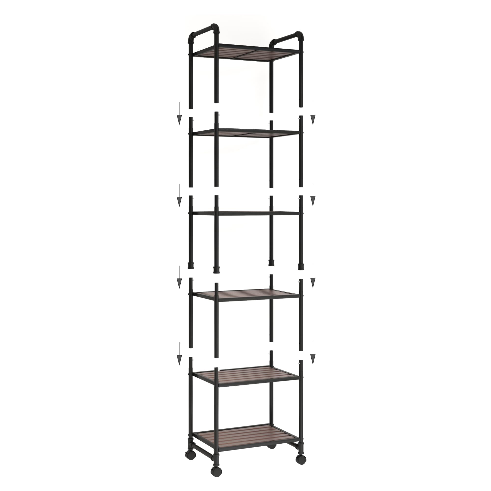 USIIN 6-Tier Corner Shelf with Rolling Design Plant Flower Shelf Rack Bathroom Storage Practical Storage Rack Metal Frame- Versatile Storage Solution