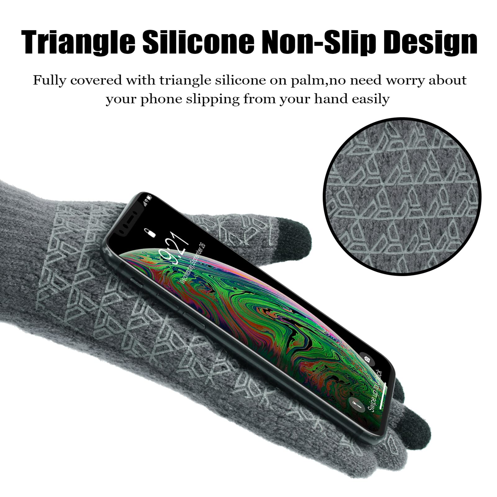 ViGrace Winter Warm Touchscreen Gloves for Men and Women Touch Screen Fleece Lined Knit Anti-Slip Wool Glove (Gray, Medium)