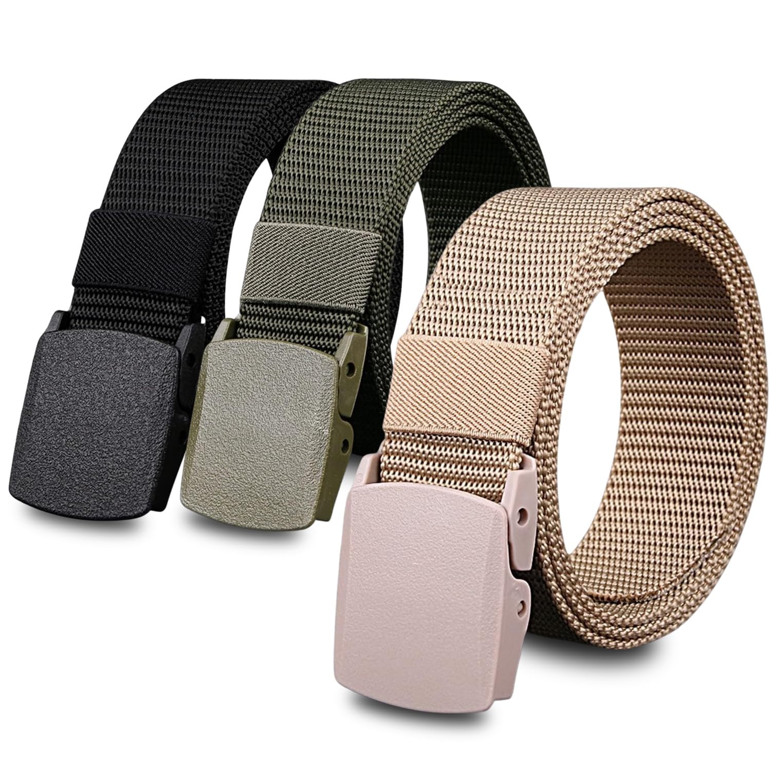 West Leathers [3 Pack] Nylon Military Tactical Men Belt Webbing Canvas Outdoor Adjustable Web Belt with Plastic Buckle Fits Pant