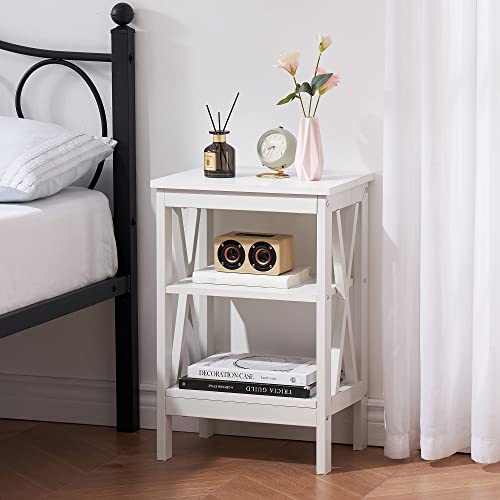 VECELO Modern Nightstands X-Design Side End Table Night Stand with Storage Shelf for Bedroom,Living Room,Set of 2 (White A2)