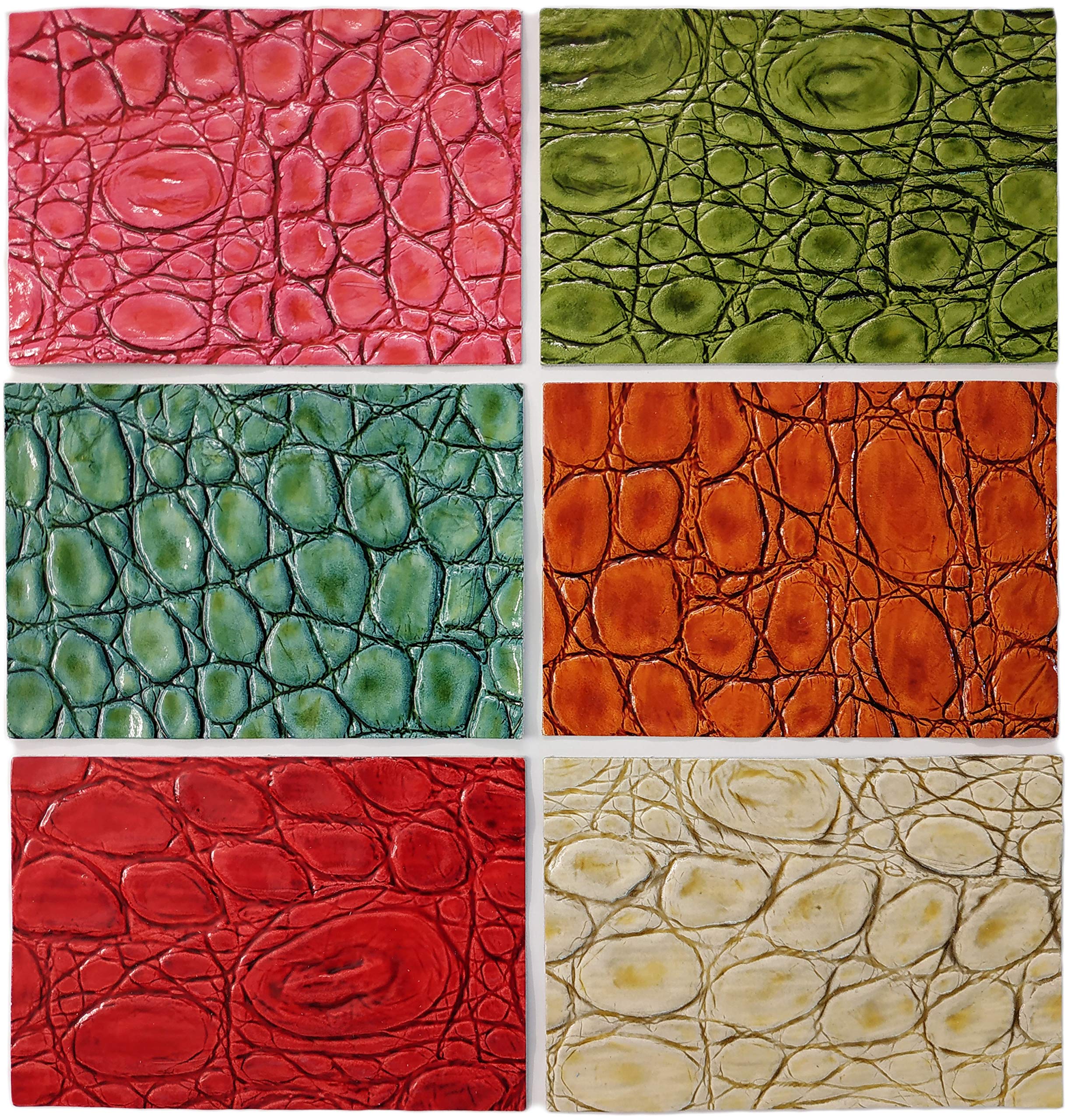 Upon Leather - 6 Genuine Leather Pieces. Embossed and Printed Croc Pattern Cowhide | Scraps 7”x 4.8” in. | Sheets pre-Cut from Whole hides | for Crafts, Earrings, Jewelry | Bright Happy Colors