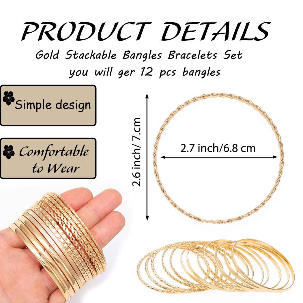 Sakytal Gold Stackable Bangle BraceletsIndian Multi Bangles Bracelet layered Bracelet Set for Women
