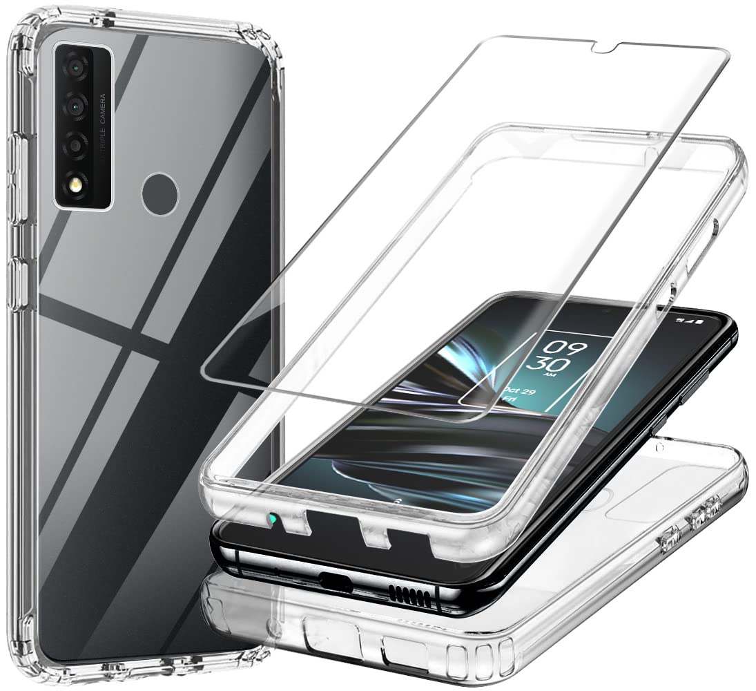YJROP for TCL 20 XE Case, with Tempered Glass Screen Protector Crystal Clear Full-Body Rugged Hybrid Bumper Shockproof Protective Phone case Cover for TCL 20 XE (XE Version Only), Transparent