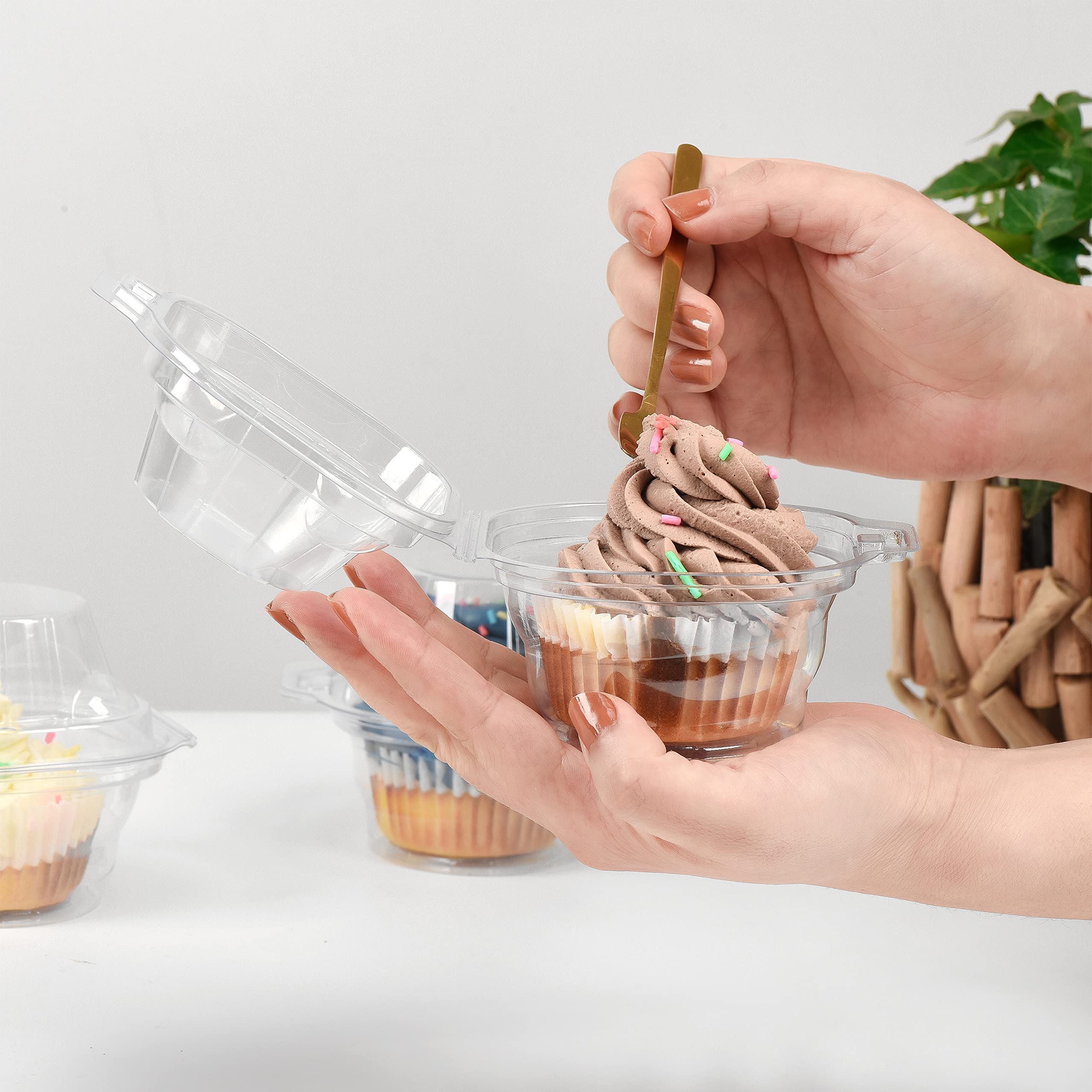 True 7 - [75 Pcs] Individual Cupcake Containers Disposable Clear Plastic Cupcake Holders with Airtight Deep Dome Lid Stackable Single Cupcake Boxes for Home Baking Party Wedding, Cake Shop