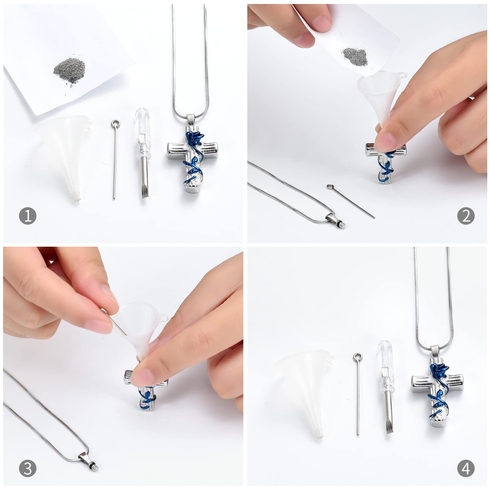 Urn Necklace for Ashes Rose Flower Cross Cremation Jewelry Pendant for Human/Pet Funeral Keepsake Memorial Necklace(Blue)