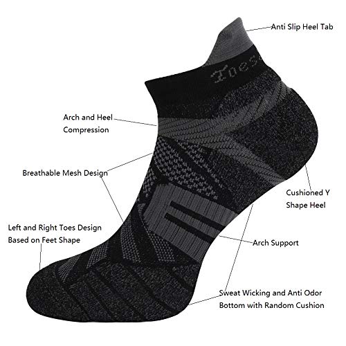 Toes&Feet Men's 2-Pack Grey Anti Odor Quick-Dry Cushion Low-Cut Compression Running Socks, M