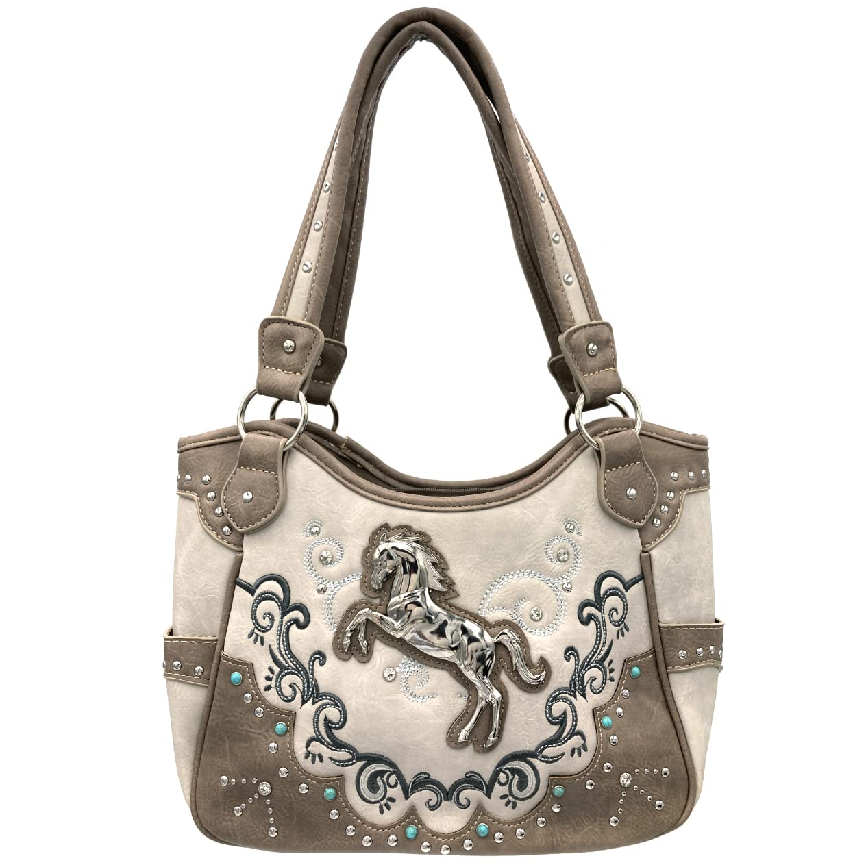 Zelris Floral Poppy Horse Western Women Conceal Carry Tote Handbag Purse Set (Beige Silver)