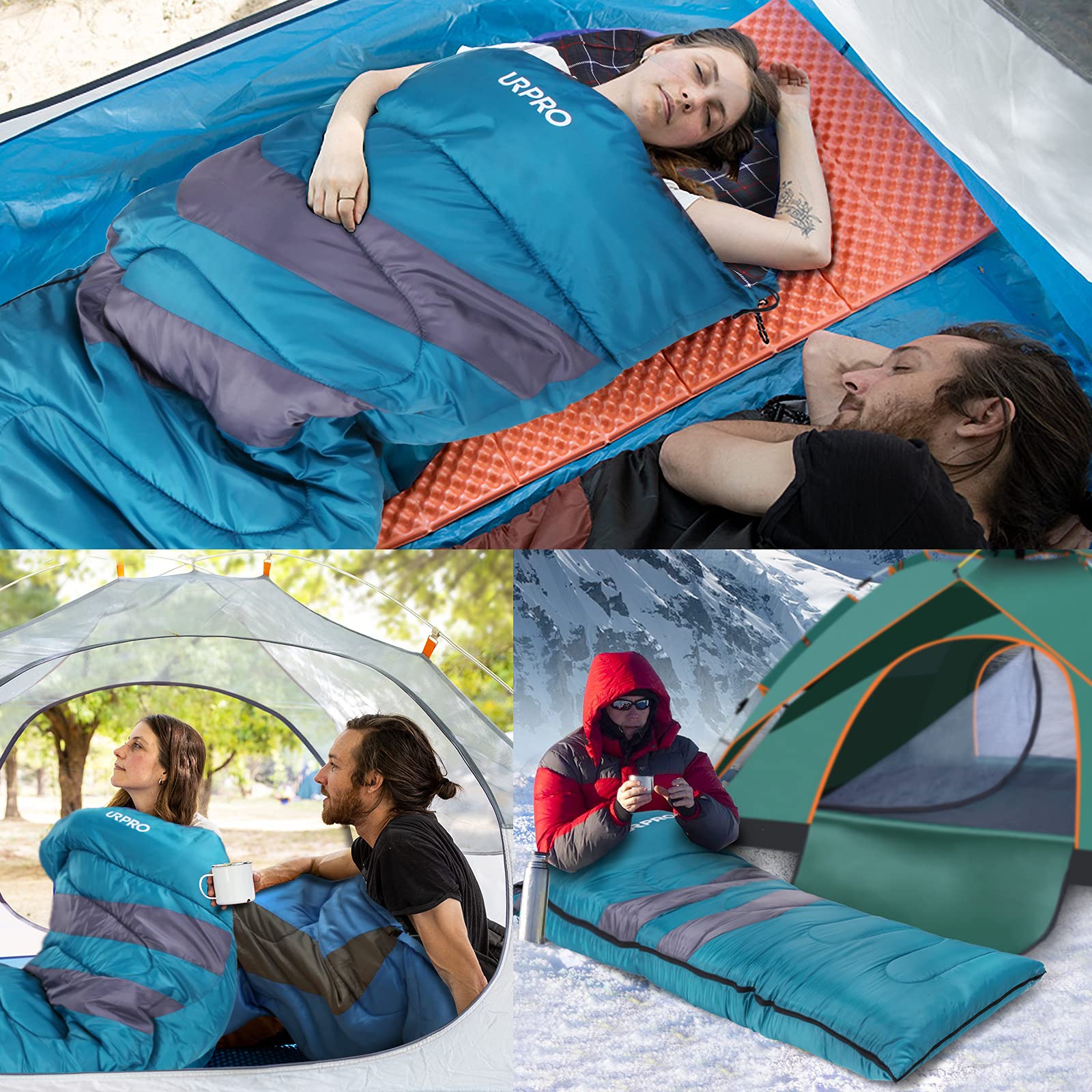 URPRO 1.6kg Sleeping Bag 3-4 Seasons Warm Cold Weather Lightweight, Portable, Waterproof Sleeping Bag with Compression Sack for Adults & Kids - Indoor & Outdoor: Camping, Backpacking, Hiking (Blue)