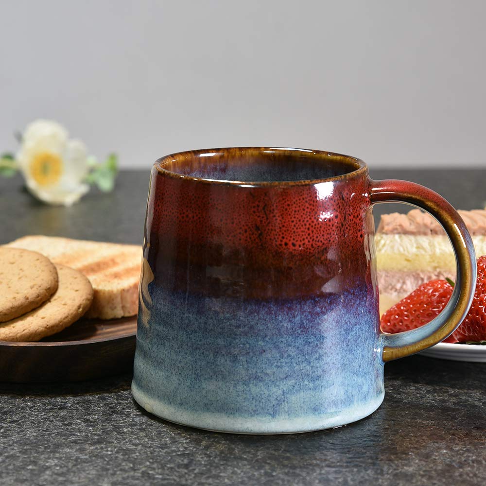 wewlink Large Ceramic Coffee Mug, Pottery Mug,Tea Cup for Office and Home,Handmade Pottery Coffee Mugs,16.5 Oz,Dishwasher and Microwave Safe,kiln altered glaze craft (Red)
