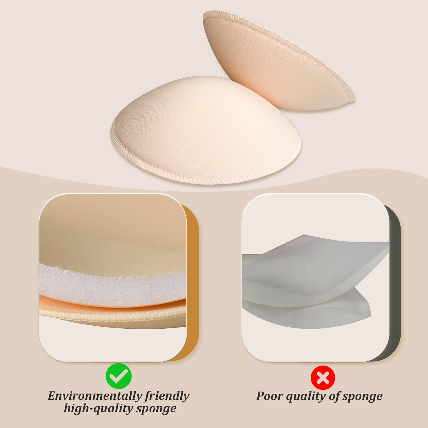 URSMART 6 Pairs Round Bra Inserts Pads, Removable and washable Bra Cups Inserts for Bikinis Top Swimsuit Sport Bra (A/B Beige)