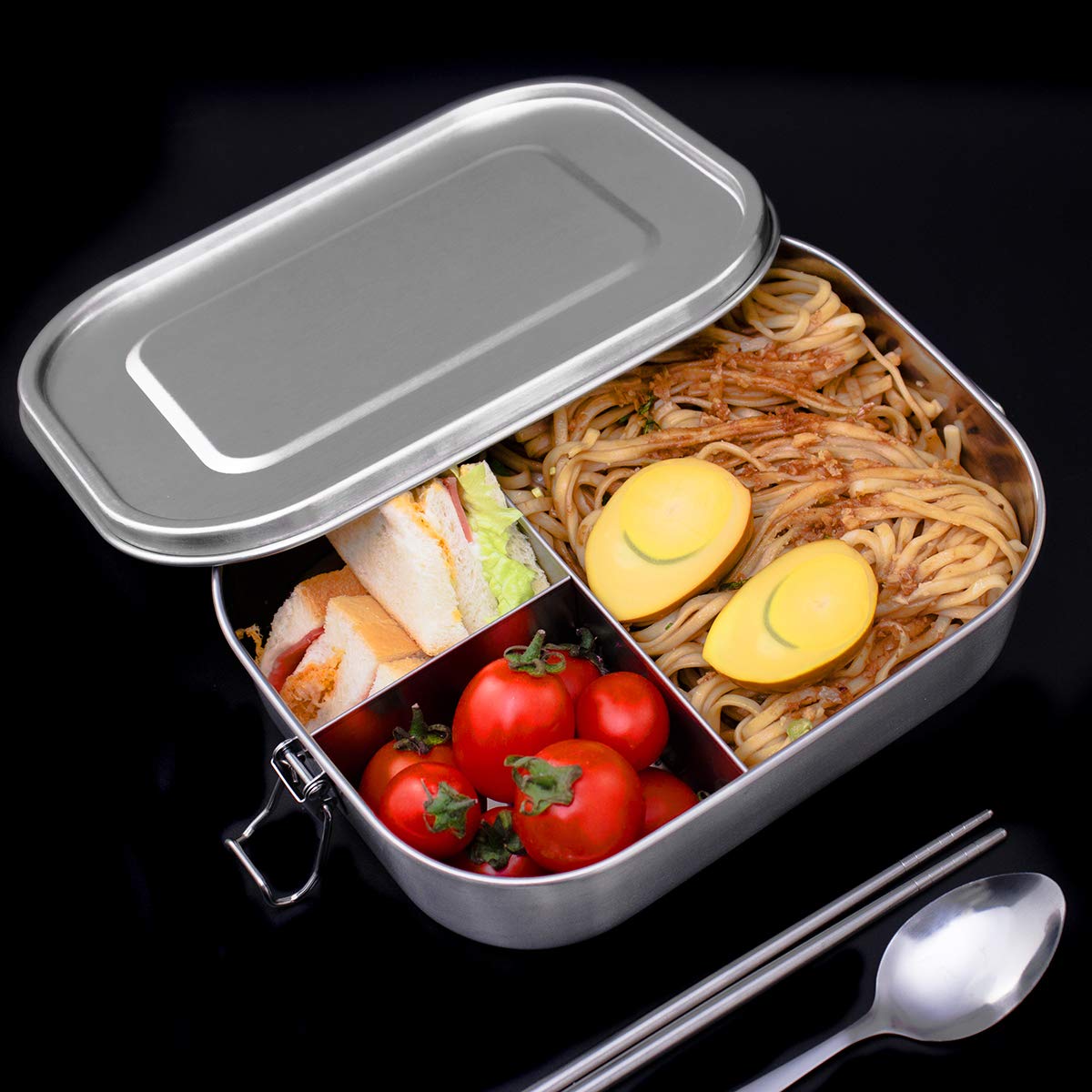 Stainless Steel Bento Box Lunch Containers For Adults Leakproof 3 Compartment Metal Bento Lunch Box Food Container For Over 5 Years Old Kids (1400ml/47oz)