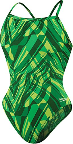 Speedo Women's Zee Wave Fly Back One Piece Swimsuit, Kelly Green, 32