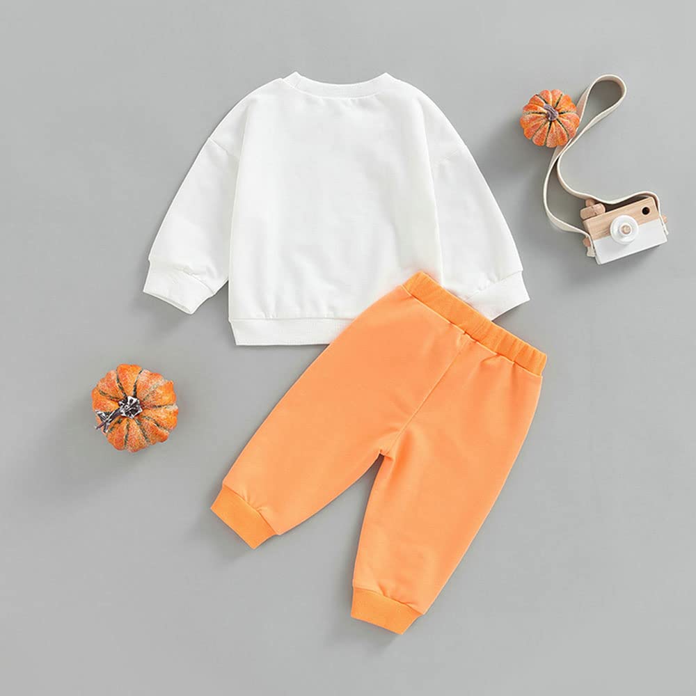 TheFound 0-5T Baby Boys Halloween Outfit Set Infant Newborn Girls Pullover Sweatshirts Cotton Pant Casual Clothes (Orange, 6-12 Months)