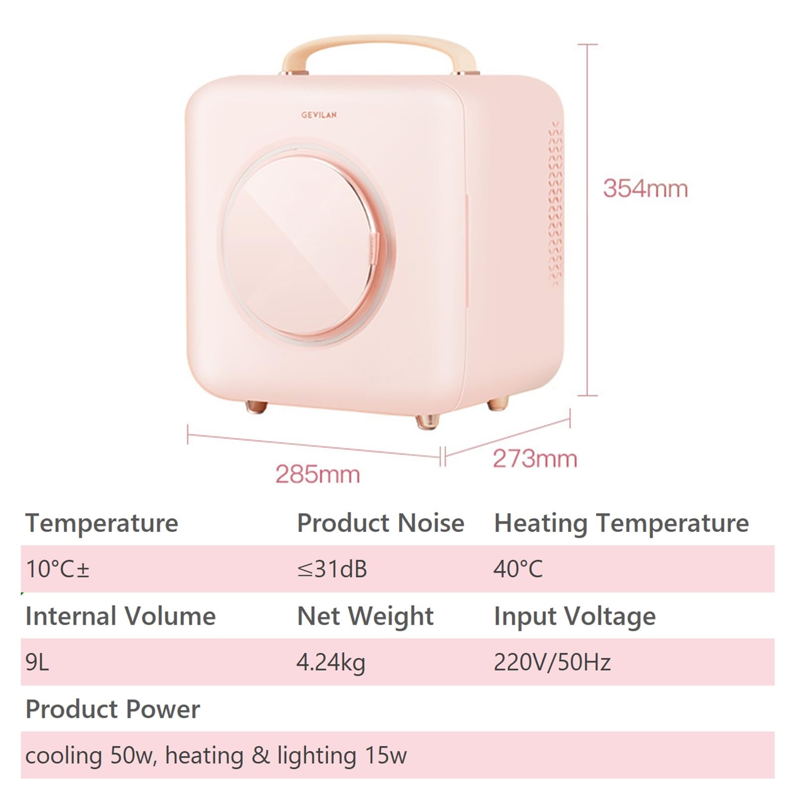 SZIPJAMP Skincare Fridge Personal Makeup Storage Freezer 9L Compact Beauty Box with Mask Heating Zone Cosmetic Refrigerator for Bedroom Bathroom Vanity (Color : White)