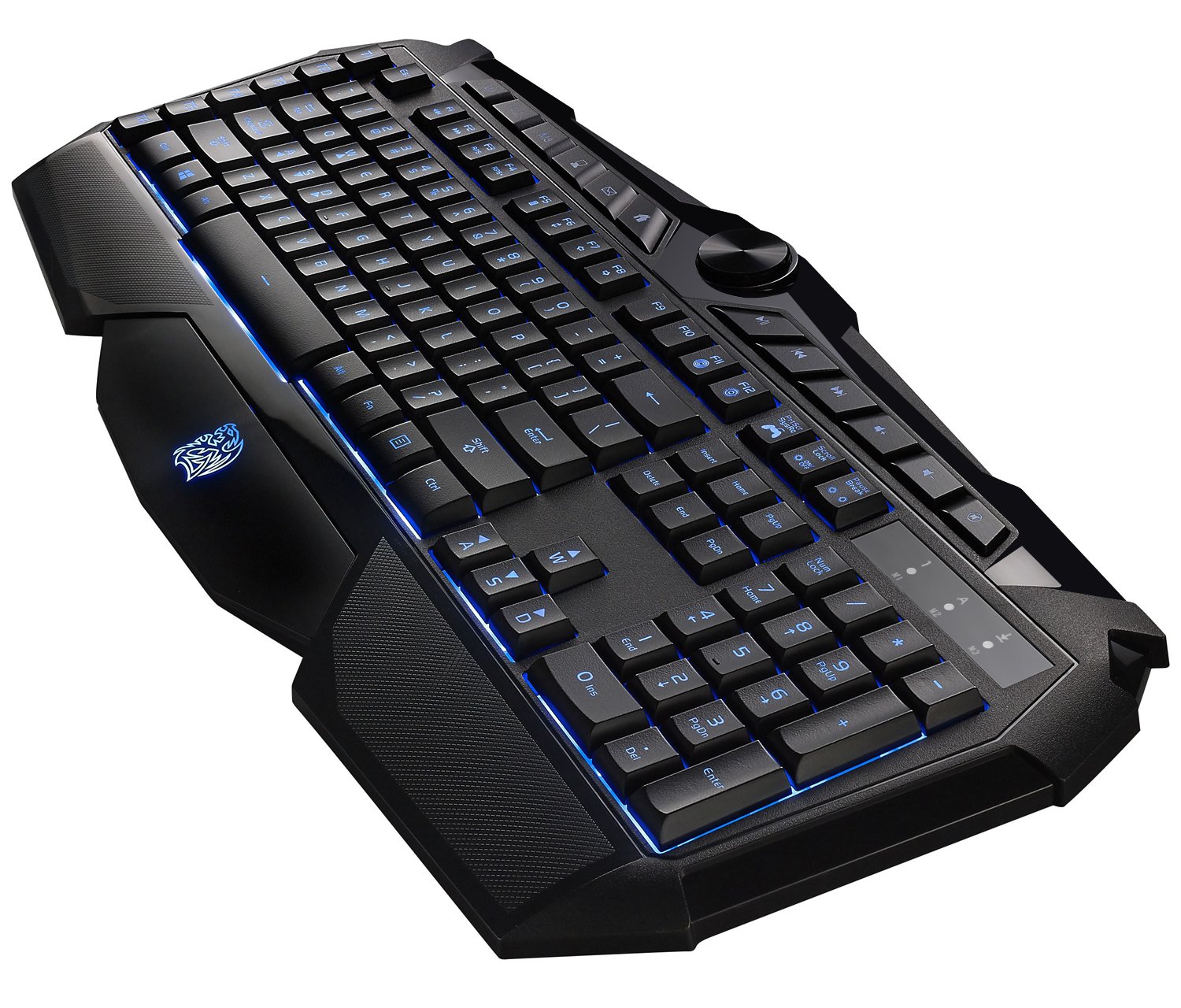 Thermaltake Tt eSPORTS Challenger Prime 3 Color LED Backlighting Anti-Spill Anti-Ghosting Membrane Gaming Keyboard KB-CHM-MBBLUS-01 , Black