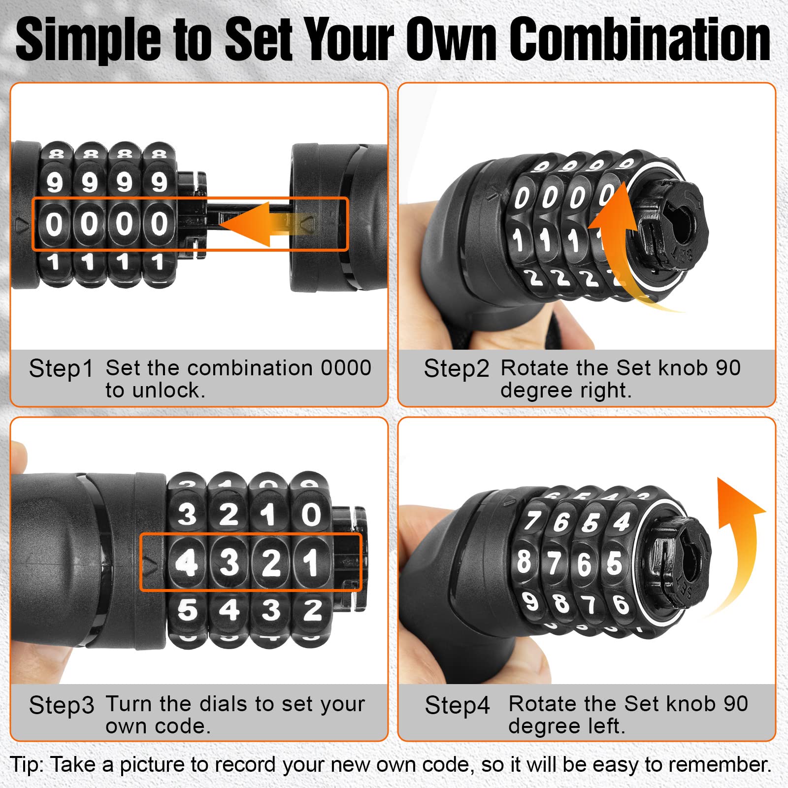 Titanker Anti-Theft 3 Feet Bike Chain Lock, Resettable Combination Lock, 6mm Thick Chain, Portable Safe Size, Protective Cloth Sleeve, Easy to Set Combination, Heavy-Duty Steel