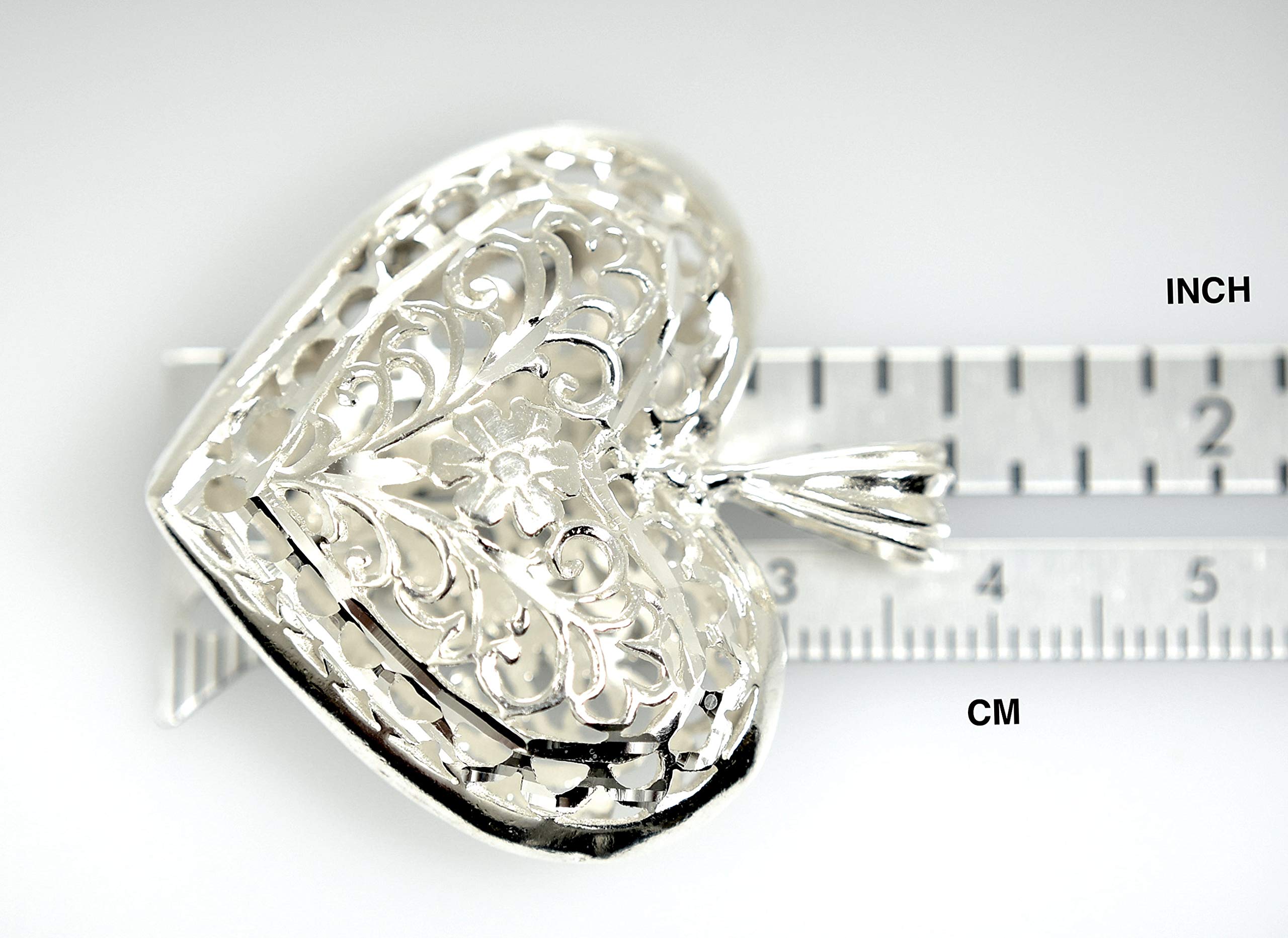 Sterling Silver Puffy Filigree Heart 3D Large Pendant Charm