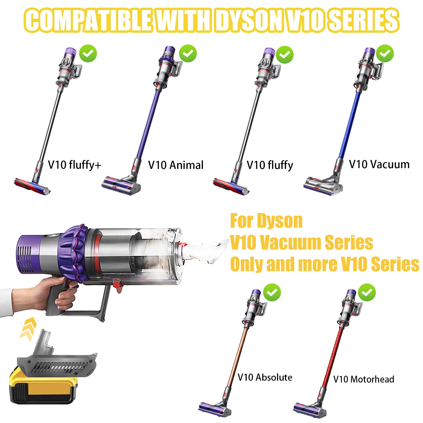 URUN V10 Adapter for Dewalt 20V Max Li-ion Battery, Compatible with Dyson V10 Vacuum Cleaner Models