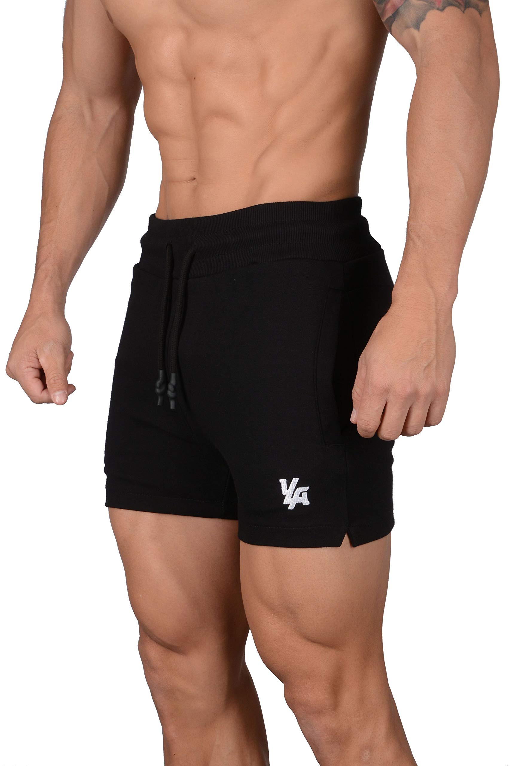 YoungLA Bodybuilding Shorts for Men | Classic Weight Lifting Shorts | Gym Workout | with Pockets 126 Bk L Black