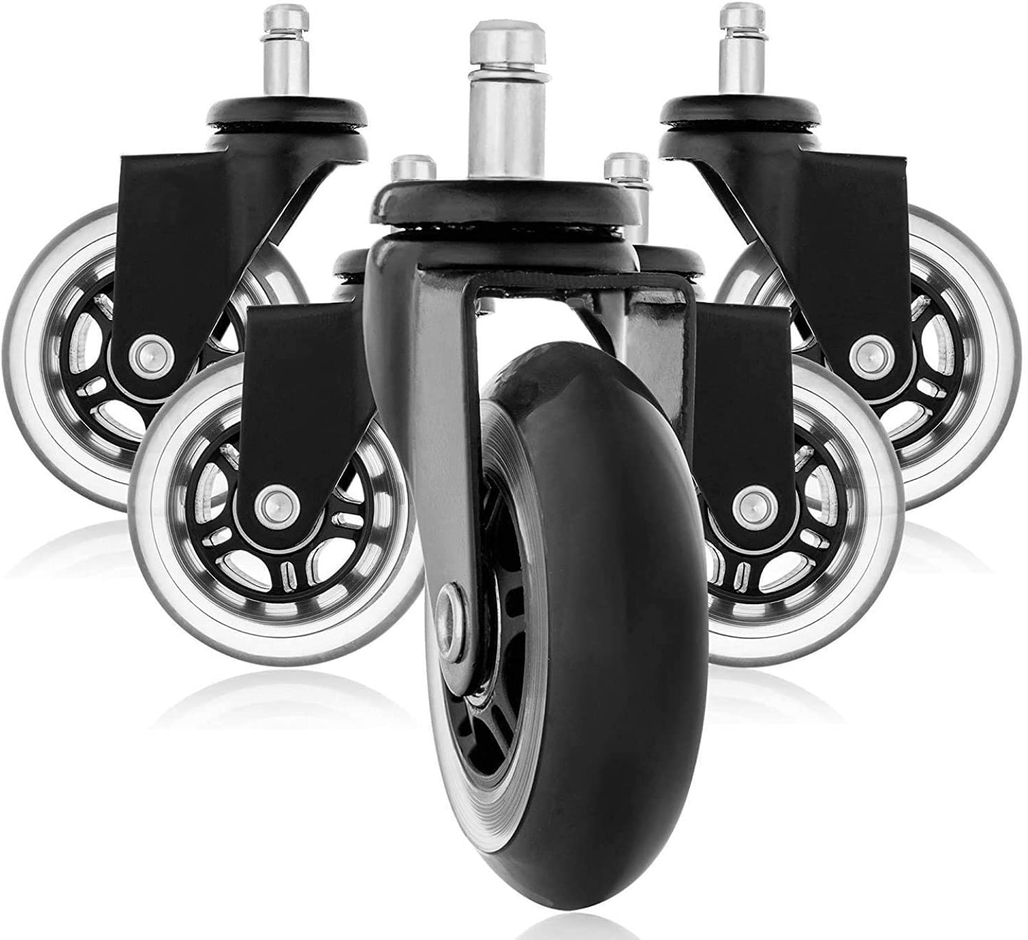 SmartCoolous 3" 5pcs Office Chair Wheels Replacement Rubber Chair Casters Quiet Rolling and Safe for Hardwood Floors and Carpet
