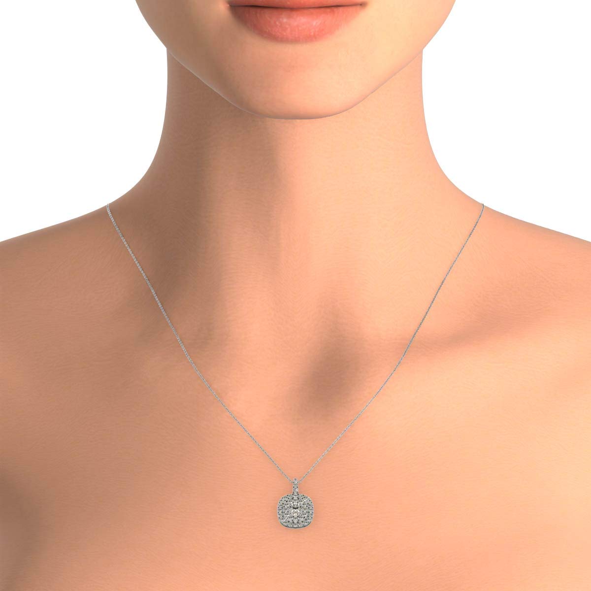 VAARYA 1.00 Ct. tw. EF/SI2-I1 AGS Certified 14K White Gold Natural Diamonds Double Halo Pendant Necklace