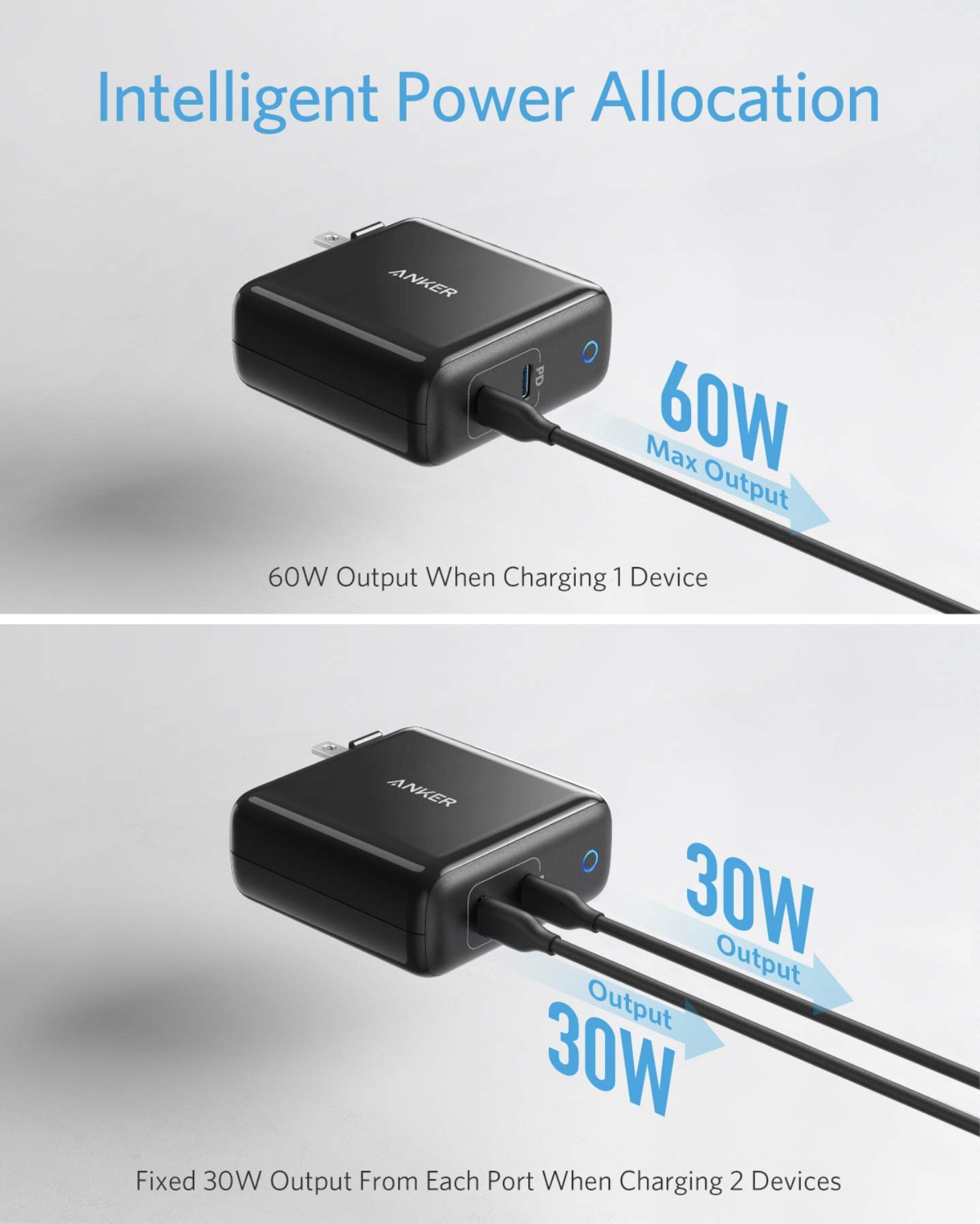 USB C Charger, Anker 60W 2-Port PowerPort Atom PD [GAN Tech] Foldable Wall Charger, Power Delivery for MacBook Pro/Air, iPad Pro, iPhone 12/11 / Pro/Ma x/XR/XS/X, Pixel, Galaxy, and More