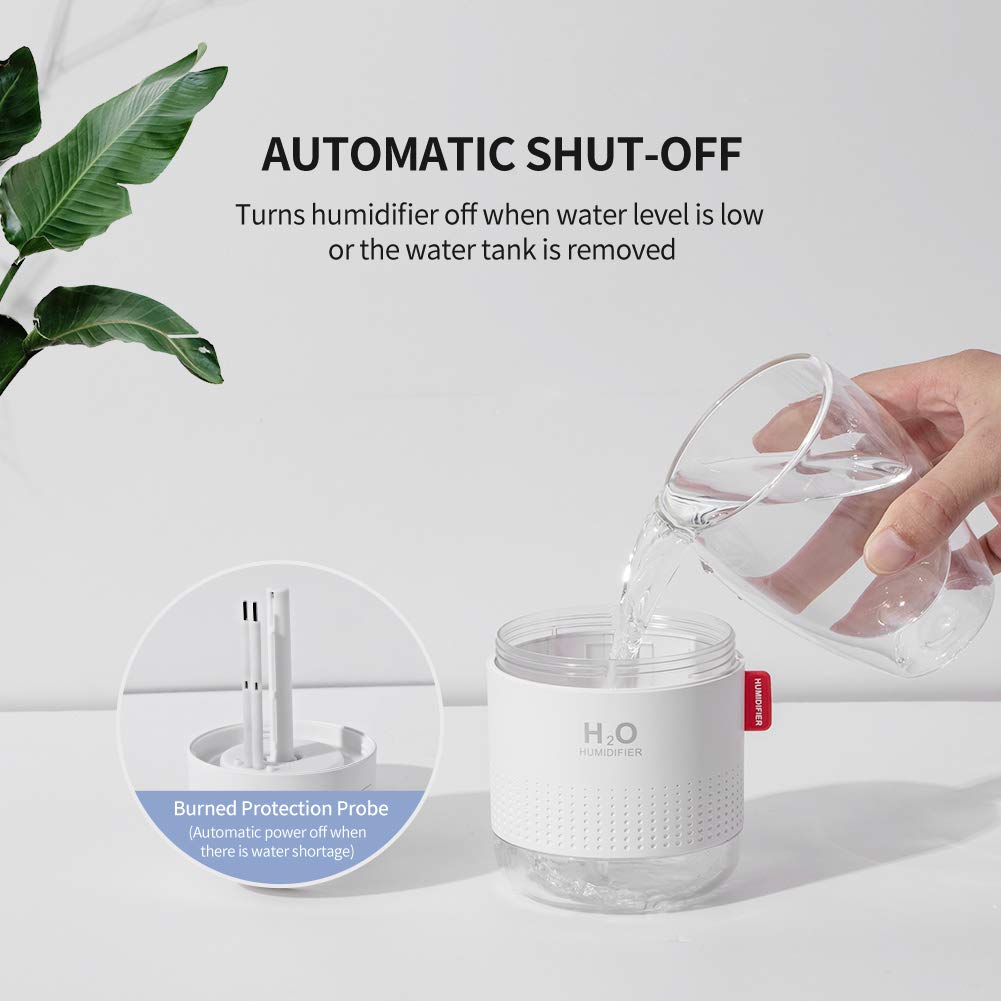 SmartDevil Small Humidifiers, 500ml Desk Humidifiers, Whisper-Quiet Operation, Night Light Function, Two Spray Modes,Auto Shut-Off for Bedroom, Babies Room, Office, Home (White)