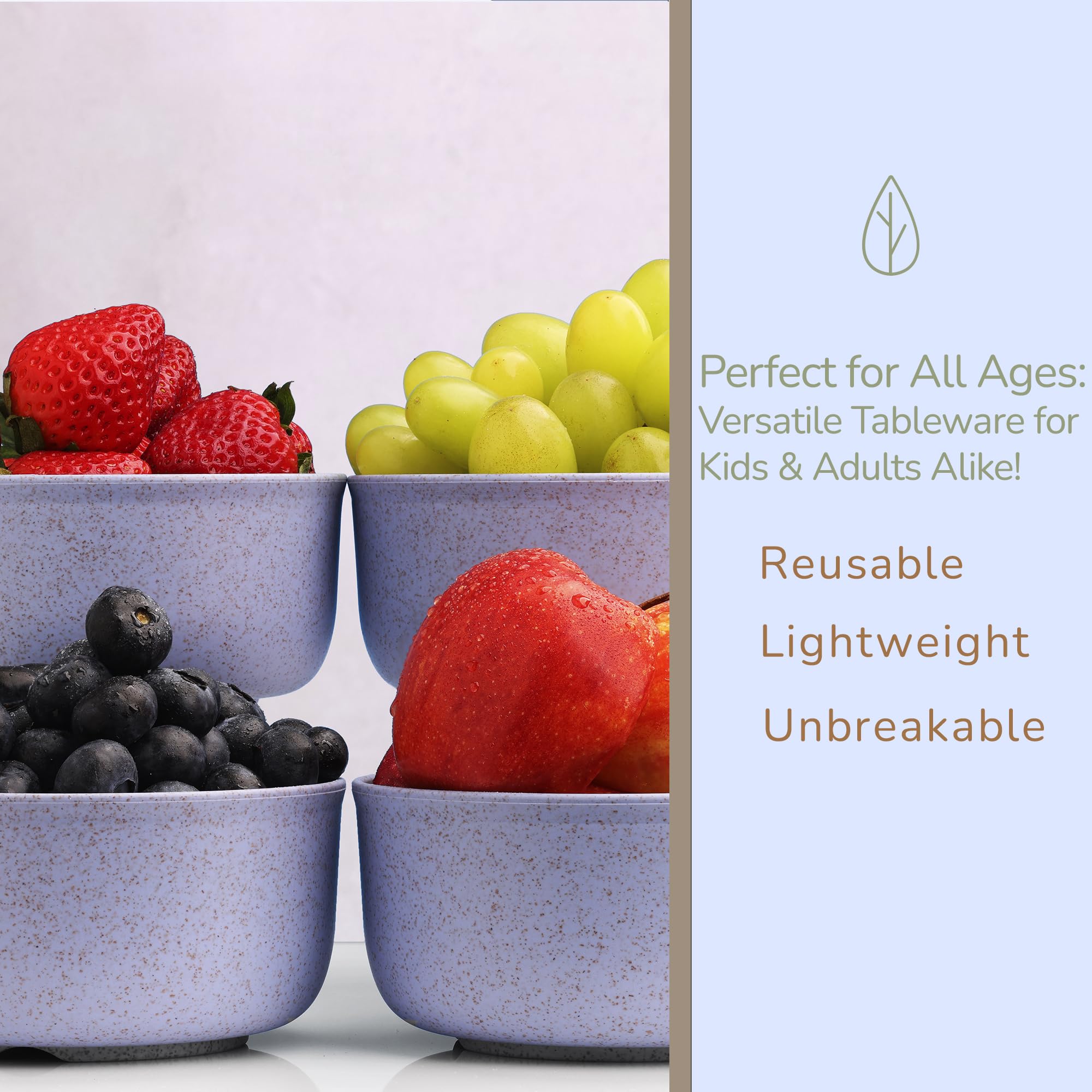 Wheat Straw Bowls Set of 4 Lightweight Reusable Plates - Microwave & Dishwasher Safe - Wheat Straw Dinnerware Sets - Cereal Bowl - Ramen Bowl Set - Soup bowls - Salad Bowl - Fruit Bowl