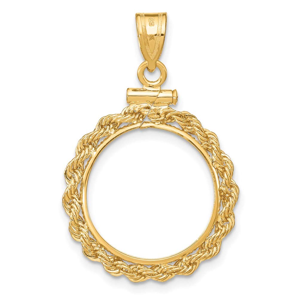 Wideband Distinguished Coin Jewelry 14k Polished Rope 16.5mm x 1.35mm Screw Top Coin Bezel Pendant QC1215/16.5