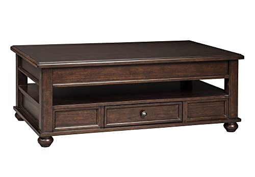 Signature Design by Ashley Barilanni Traditional Lift Top Coffee Table with 1 Storage Drawer, Open Shelf and Hidden Storage, Dark Brown