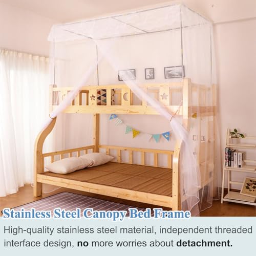 Stainless Steel Canopy Bed Frame Adjustable Bed Canopy Post Poles for Twin Size Beds, Bed Canopy Frame for Metal Platform Bed Wood Bed(Twin), Silver