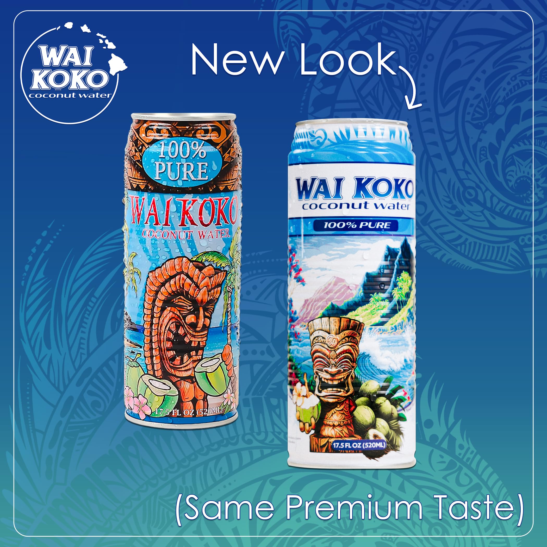 Wai Koko Coconut Water 100% Pure Coconut Water, 17.5 Fl Oz (Pack of 12)